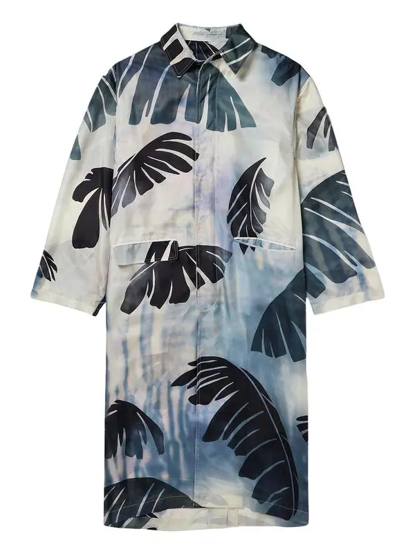Dries Van Noten Printed Silk-satin Trench Coat - Slate Blue