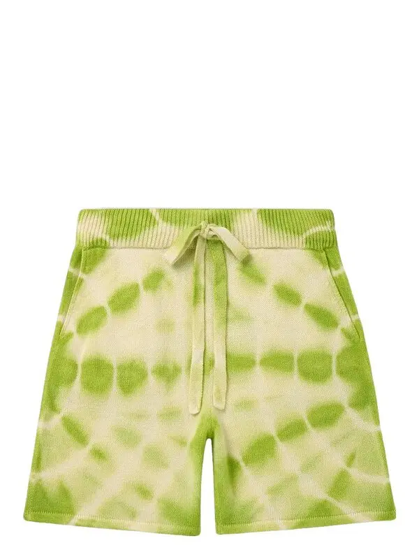 THE ELDER STATESMAN Tie-dye Cashmere Drawstring Shorts - Lime Green