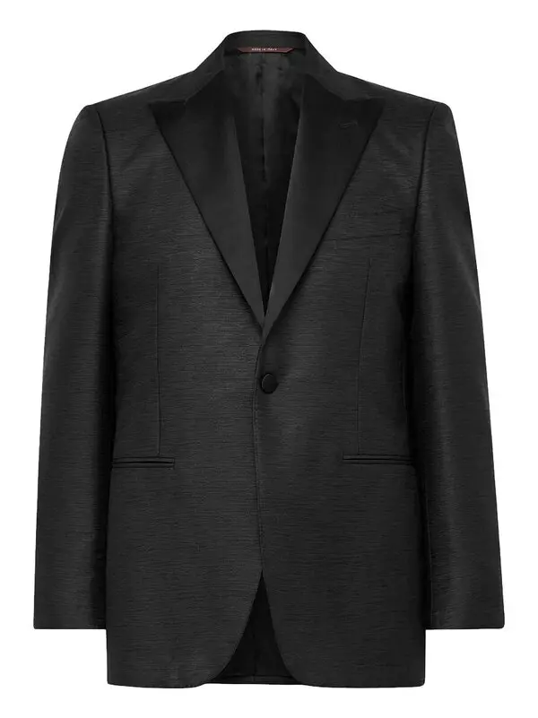 Canali Slimfit Satintrimmed Slubbed Wool And Silkblend Tuxedo Jacket - Black