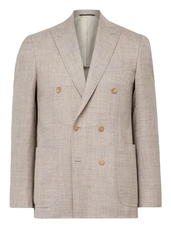 Canali Kei Unstructured Doublebreasted Wool, Silk And Linenblend Blazer - Stone