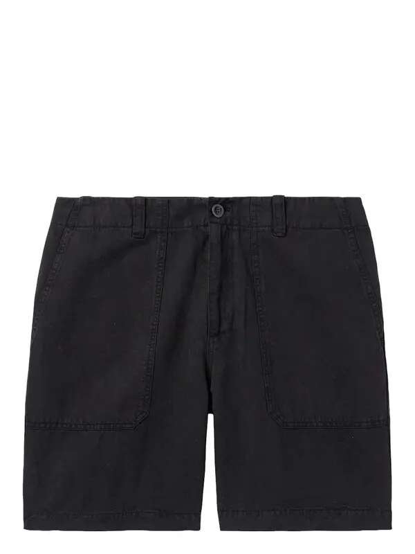 Mr P. Straight Leg Cotton And Linen-blend Cargo Shorts - Black