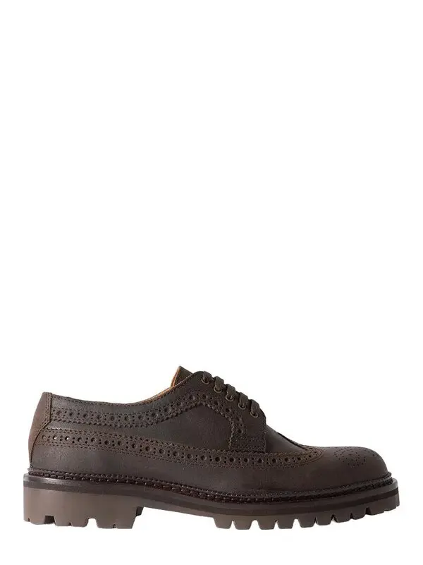 Mr P. Jacques Waxed Leather Brogues - Dark Brown
