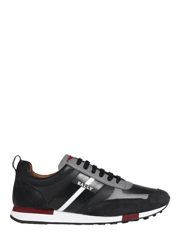 Bally Genk Striped Leather And Suede Sneakers - Black