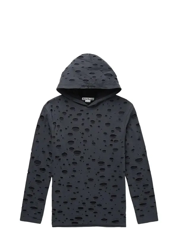 Acne Studios Distressed Cotton Jersey Hoodie - Anthracite