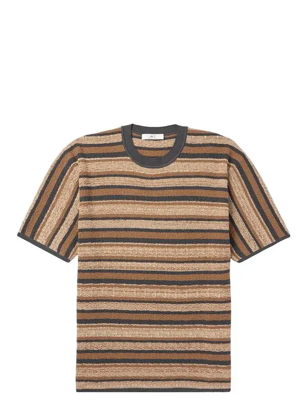 Mr P. Striped Texturedcotton Tshirt - Camel