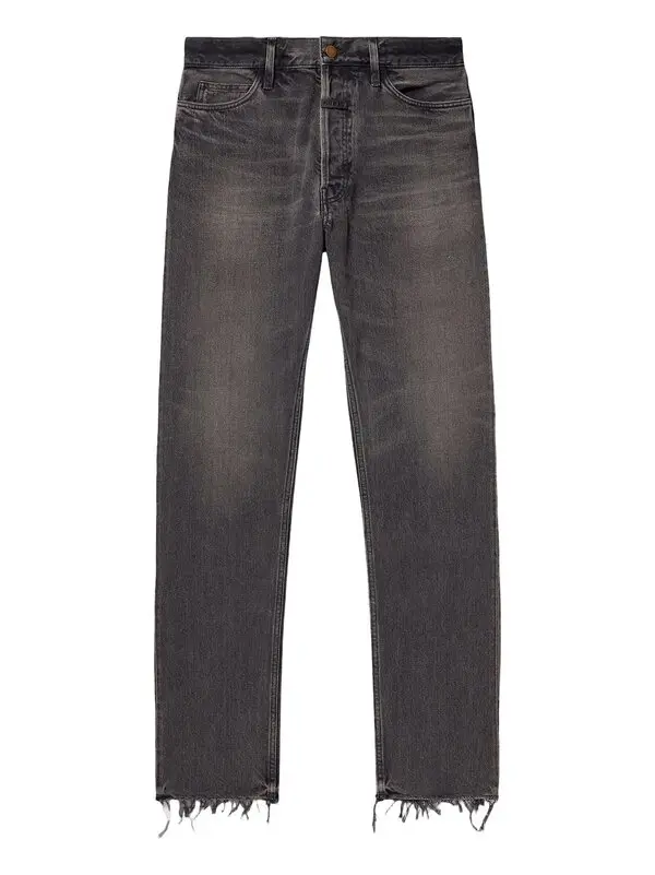 Fear Of God Straight-leg Distressed Jeans With Logo Appliqu - Dark Gray