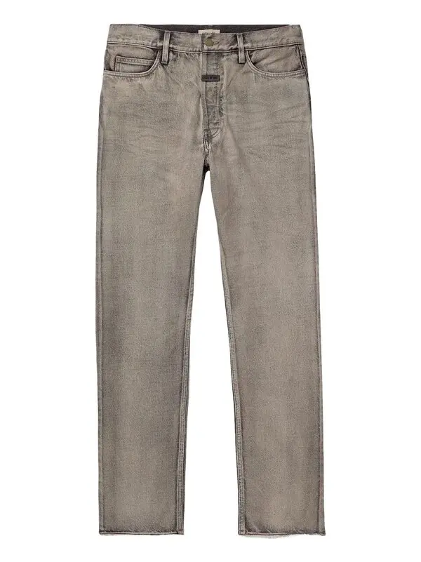 Fear Of God Straight-leg Distressed Jeans With Logo Appliqu - Gray