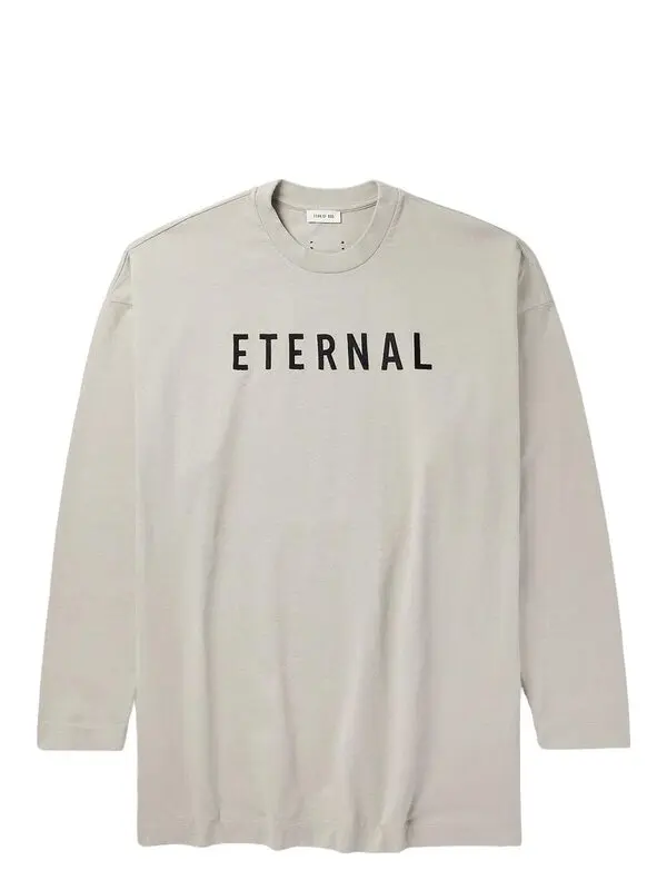 Fear Of God Eternal Oversized Logoflocked Cottonjersey Tshirt - Stone