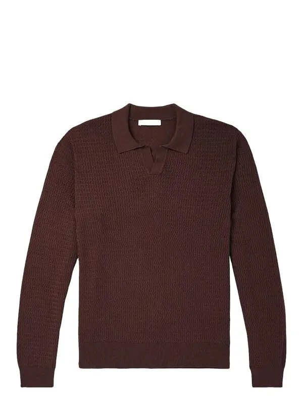 Mr P. Textured Cotton And Silkblend Polo Shirt - Chocolate