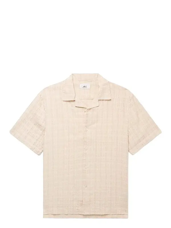 Mr P. Campcollar Checked Cottonblend Seersucker Shirt - Ecru