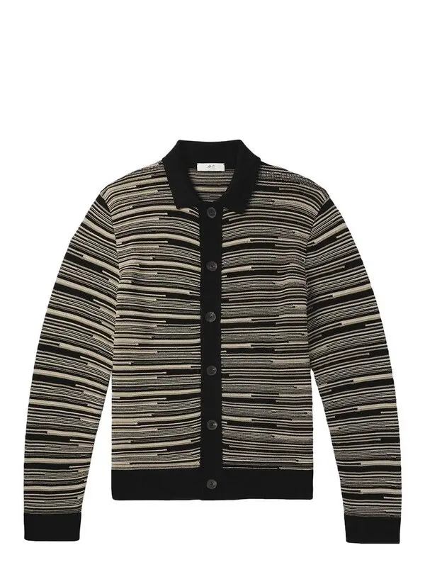 Mr P. Striped Cotton Cardigan - Black