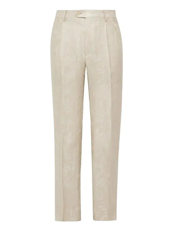Etro Straight-leg Paisley Jacquard Linen-blend Suit Trousers - Cream