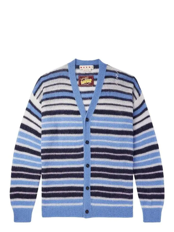 Marni Striped Mohair-blend Cardigan - Light Blue