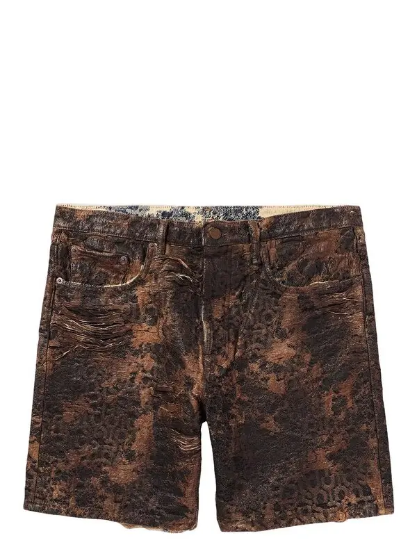 Acne Studios Roman Slim Fit Straight Leg Distressed Coated Denim Shorts - Brown