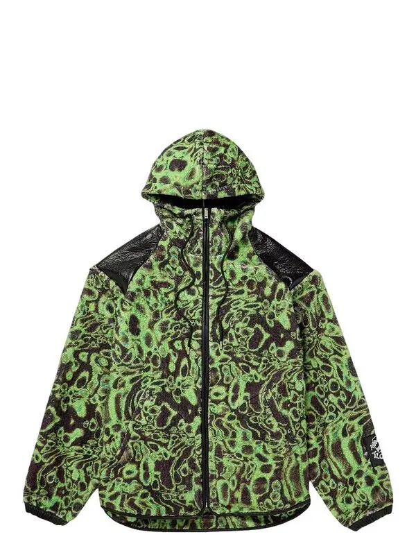 Acne Studios Printed Fleece And Crinkled Hooded Jacket - Green