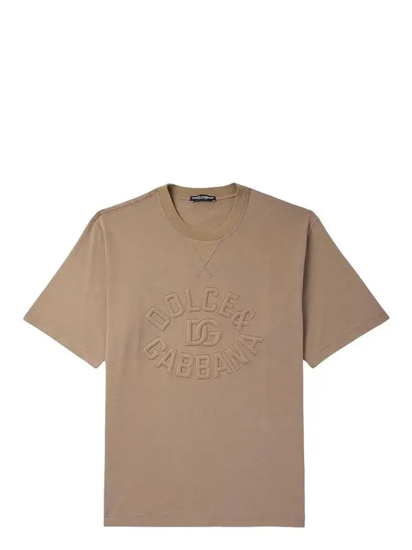 Dolce & Gabbana Logoembroidered Cottonjersey Tshirt - Light Brown