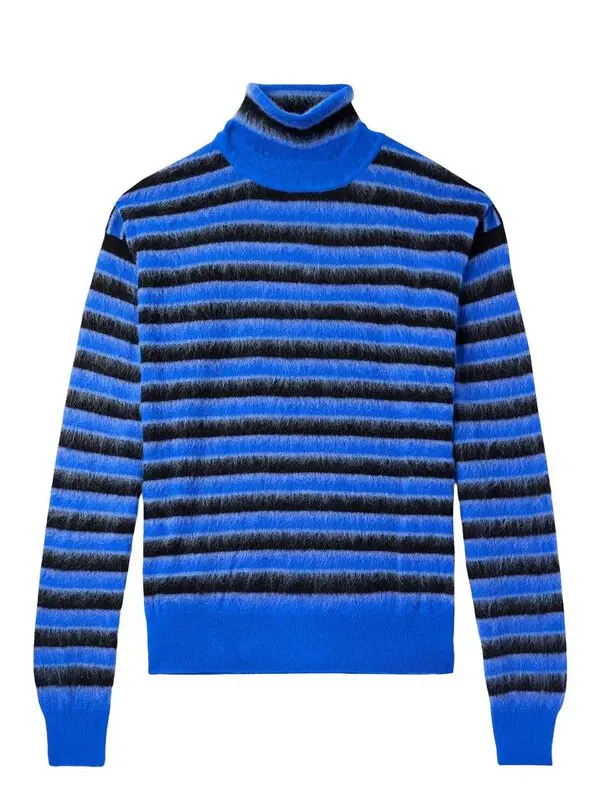 Marni Striped Brushed Wool Rollneck Sweater - Azure