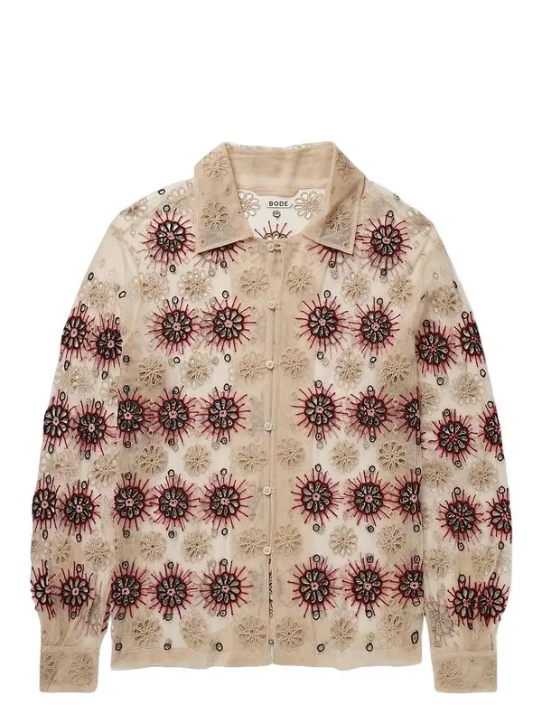 BODE Solarium Beadembellished Broderie Anglaise Tulle Shirt - Ecru