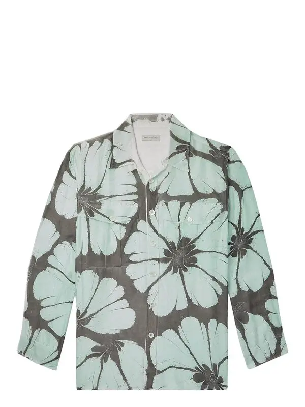 Dries Van Noten Floralprint Silktwill Shirt - Mint