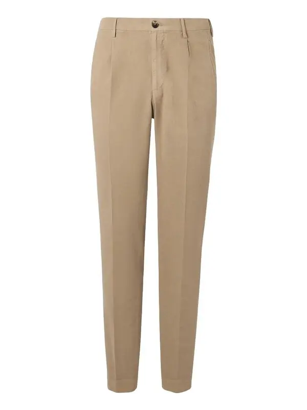 SLOWEAR Incotex Venezia 1951 Straight Leg Pleated Stretch Cotton Pants - Beige