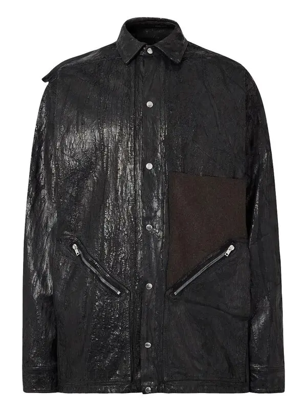 Rick Owens Oversized Wool-trimmed Painted Distressed Denim Jacket - Black