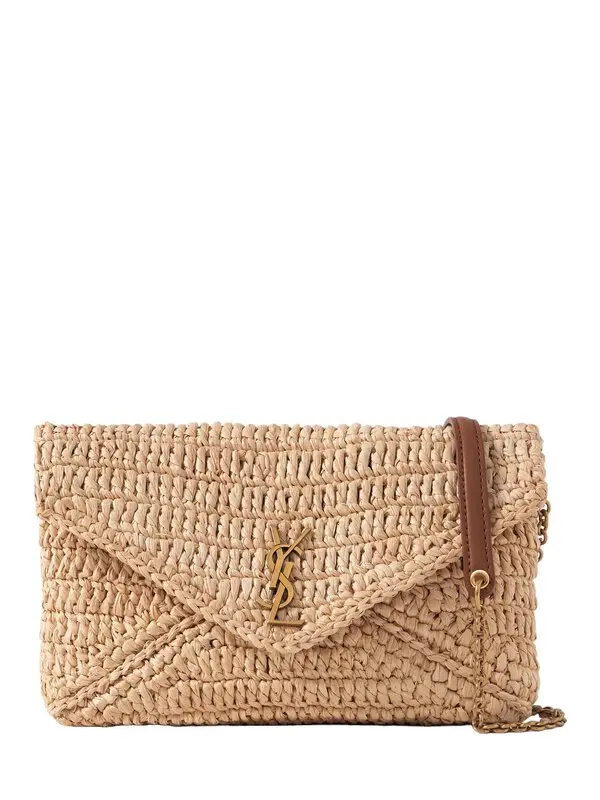 Saint Laurent Cassandre Raffia Shoulder Bag - Neutrals