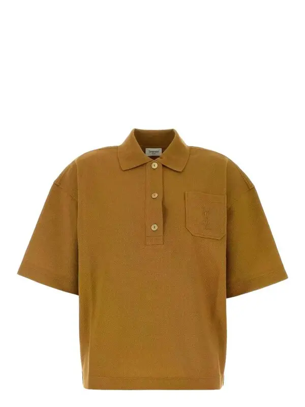 Saint Laurent Cassandre Piqué Polo Shirt - Brown