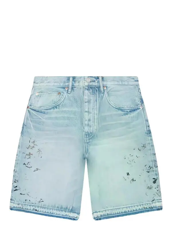 PURPLE BRAND Beaded Splatter-effect Denim Shorts - Blue