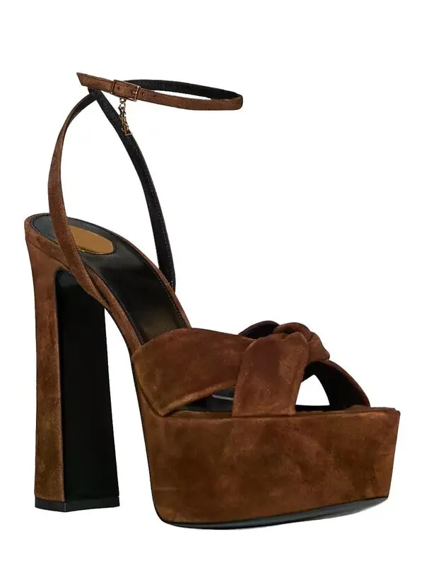 Saint Laurent Cassandre Charm Cross-over Sandals - Brown