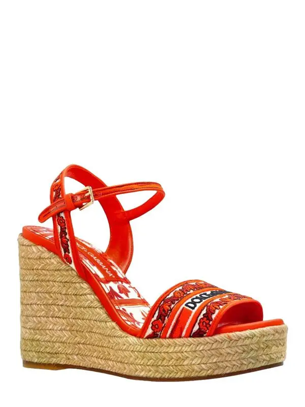 Dolce & Gabbana Logo-embroidered Wedge Sandals - Orange