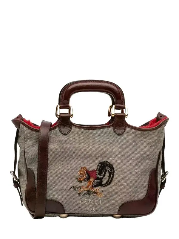 Fendi Embroidered Canvas Squirrel Satchel - Grey