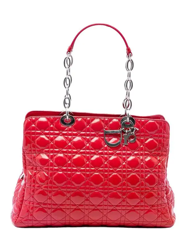 Dior Large Patent Cannage Lady Soft Shopping Tote Bag - Red