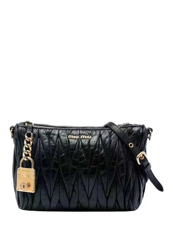 Miu Miu Matelassé Nappa Lux Charm Shoulder Bag - Black