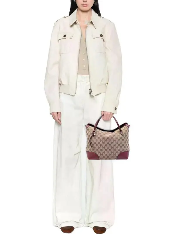 Gucci Gg Canvas Bree Fold Over Tote Satchel - Red