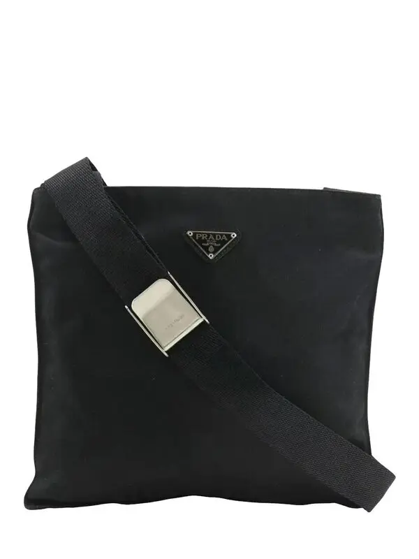 Prada Satin Zip Top Crossbody Bag - Black