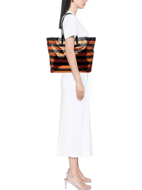 Prada Satin Sequin Stripes Tote Bag - Orange