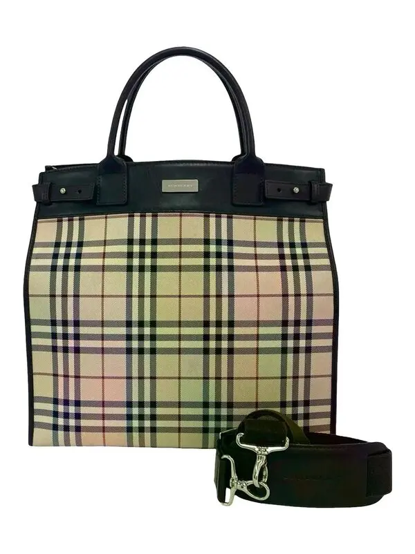 Burberry House Check Canvas Tote Satchel - Neutrals