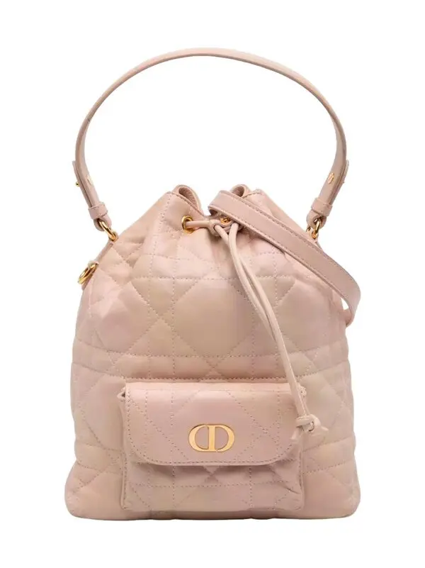 Dior Lambskin Macrocannage Caro Bucket Bag Satchel - Brown