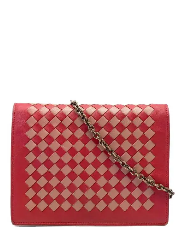 Bottega Veneta Woven Nappa Leather Wallet On Chain Crossbody Bag - Red