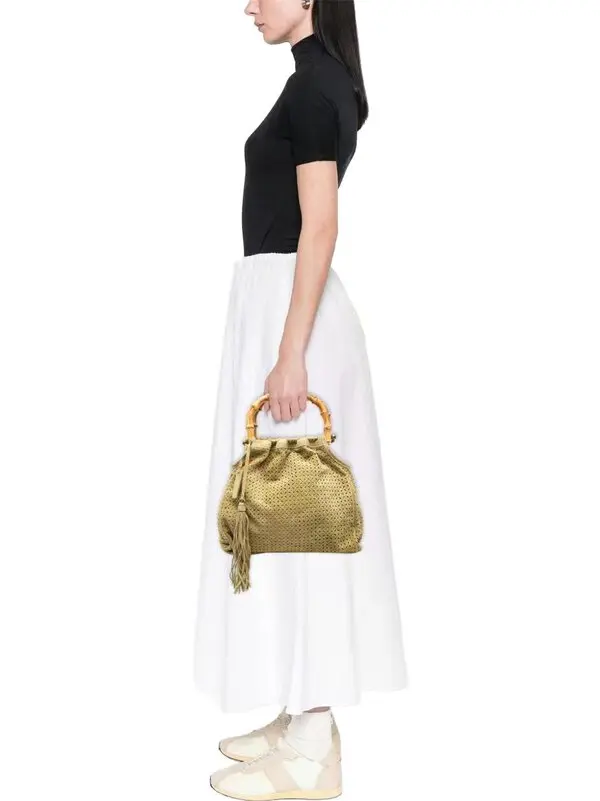 Miu Miu Laser Cut Suede Bamboo Top Handle Bag - Neutrals