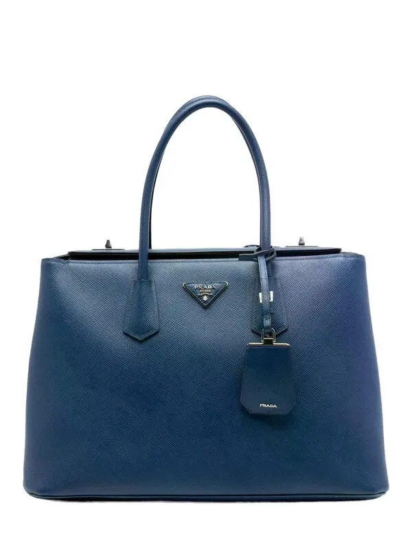 Prada Saffiano Cuir Turnlock Twin Satchel - Blue
