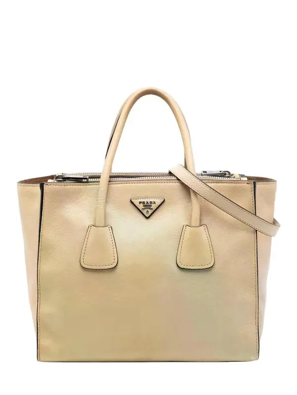 Prada Glace Calf Leather Double Handle Satchel - Neutrals