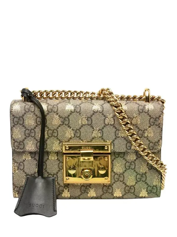 Gucci Small Gg Supreme Bee Padlock Crossbody Bag - Neutrals