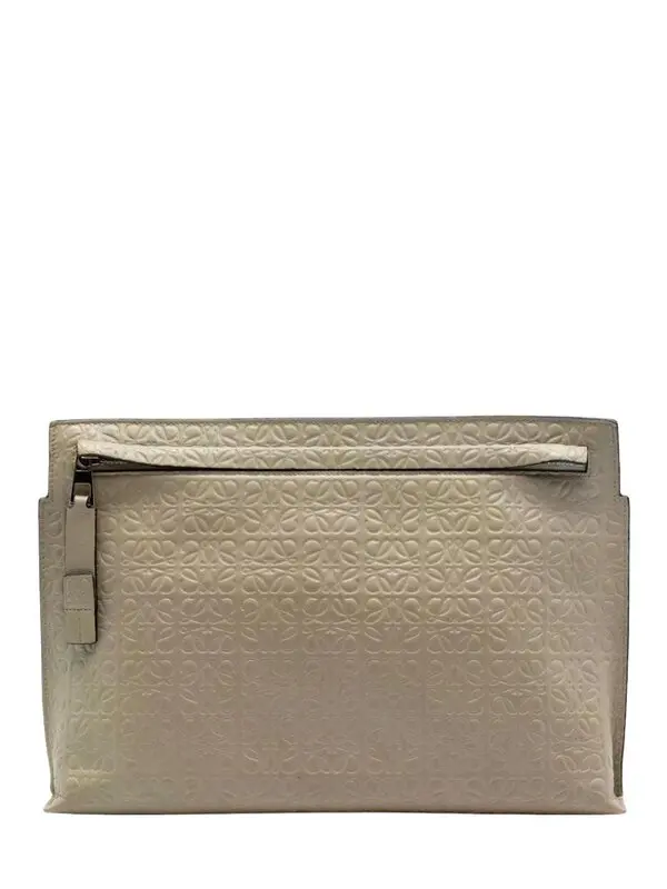 Loewe Embossed Anagram Leather Clutch Bag - Neutrals