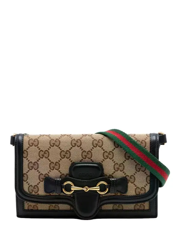 Gucci Gg Canvas Lady Web Wallet On Strap Crossbody Bag - Neutrals