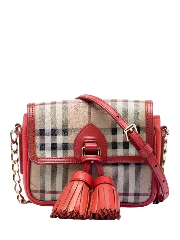 Burberry Mini Haymarket Check Coated Canvas Tassel Crossbody Bag - Neutrals