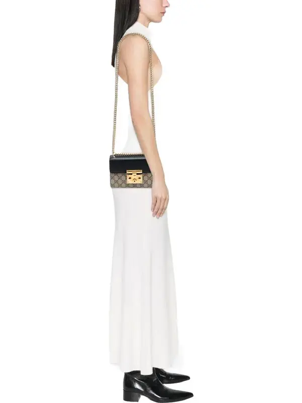 Gucci Small Gg Supreme Padlock Crossbody Bag - Neutrals