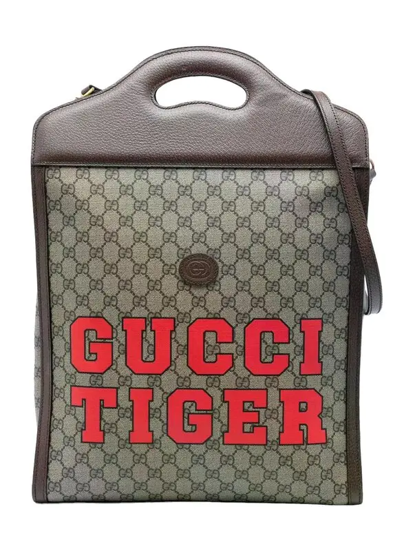 Gucci Gg Supreme Web Tiger Satchel - Neutrals