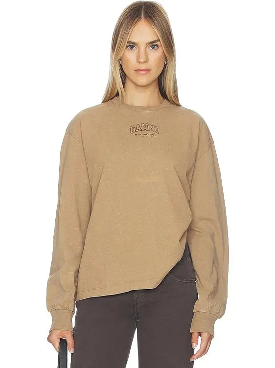 GANNI Washed Effect Long Sleeve Pullover - Coca Mocha