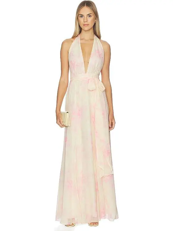 LoveShackFancy Lilah Halterneck Maxi Dress - Golden Primrose